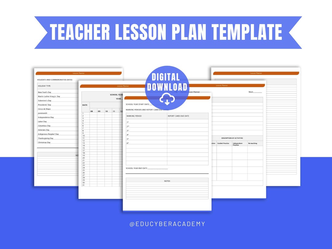 Printable Lesson Planner Template Gift for Teacher, Digital Download ...
