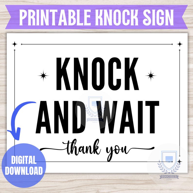Printable Door Sign, Knock and Wait Thank You Instant PDF Download for ...