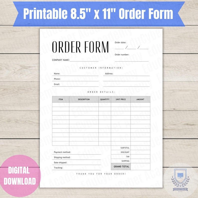 Printable Order Form Template, Small Business Invoice (PDF Download) - Etsy UK