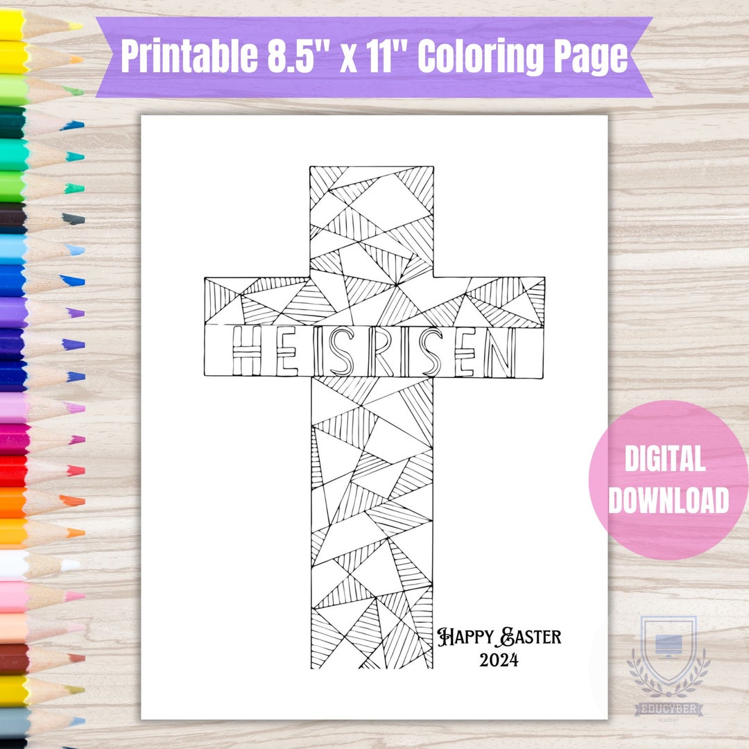 Easter Coloring Page for Adults and Kids Printable He is Risen Bible ...