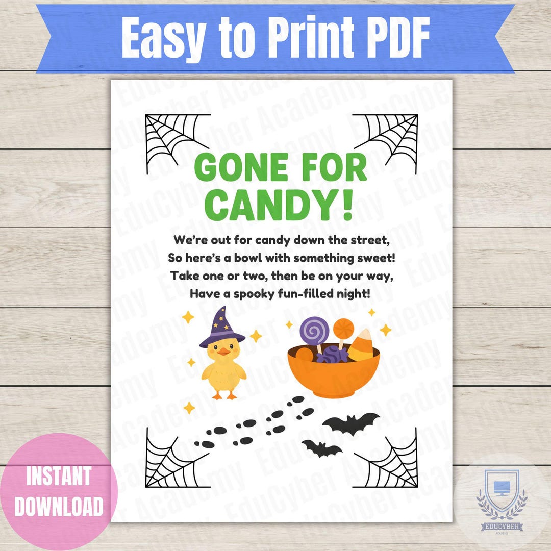 Halloween Candy Bowl Sign, Silly Goose Costume, Spooky Night Decor (PDF ...