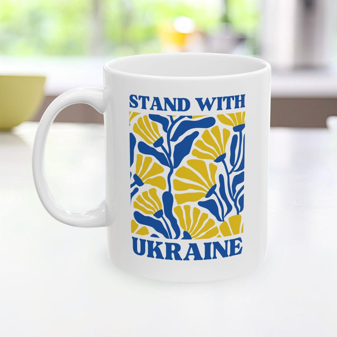 Stand With Ukraine Ceramic Mug, Ukrainian Flag Theme Cup Support ...