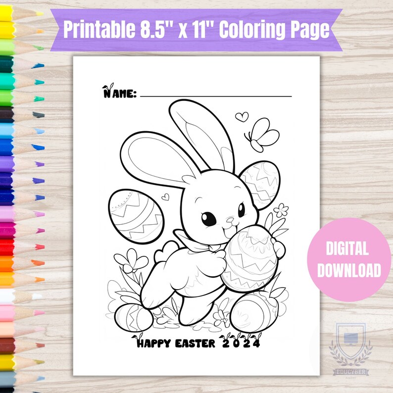 Picture to Color Printable Holiday Party Activities Cute Bunny Easter ...
