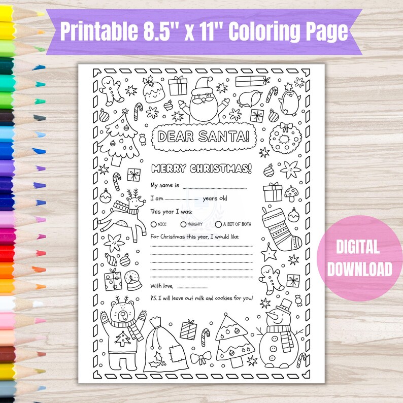 Letter to Santa Coloring Page Printable Dear Santa Letter Christmas ...
