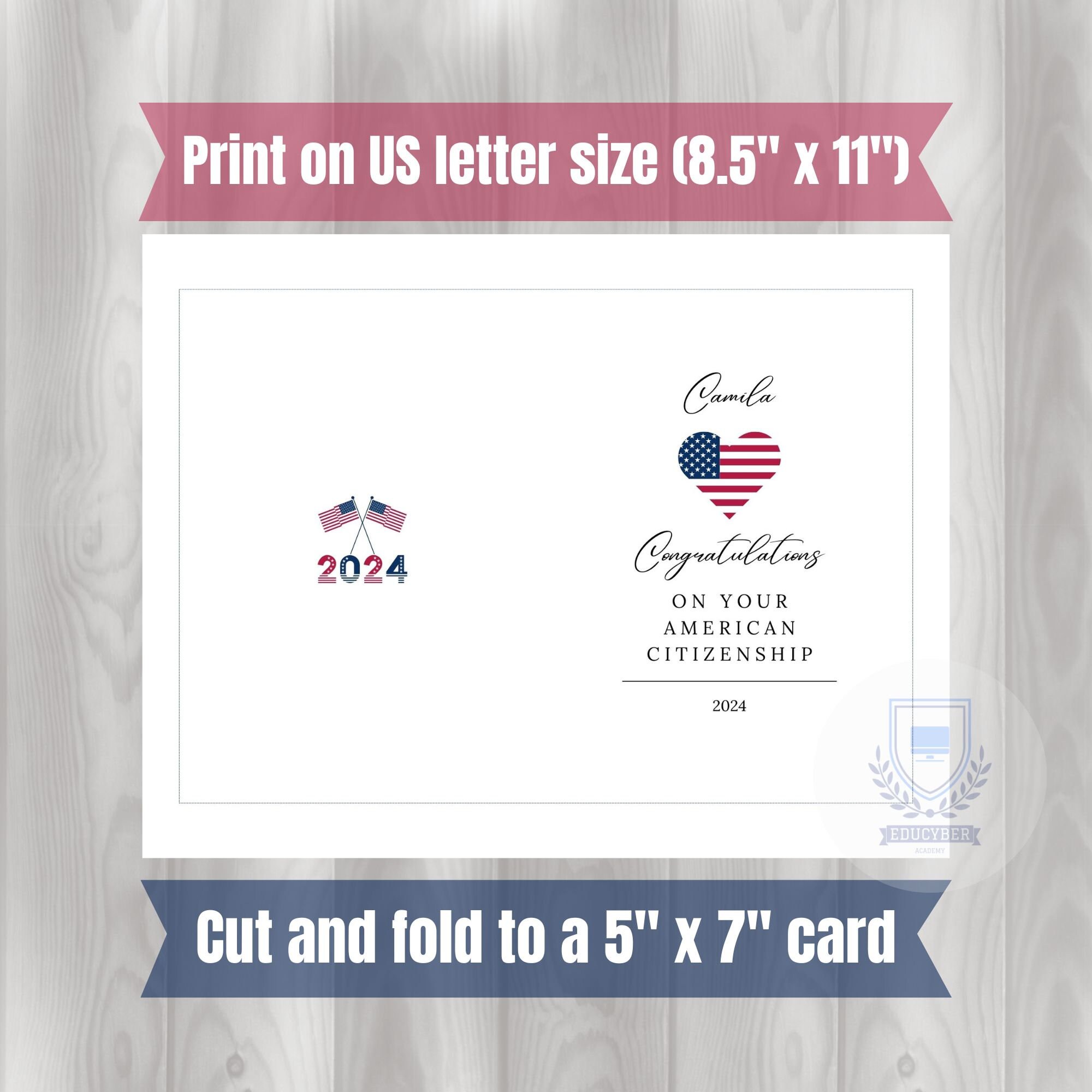 Personalized Name Printable Naturalized Card Congratulations on Your ...