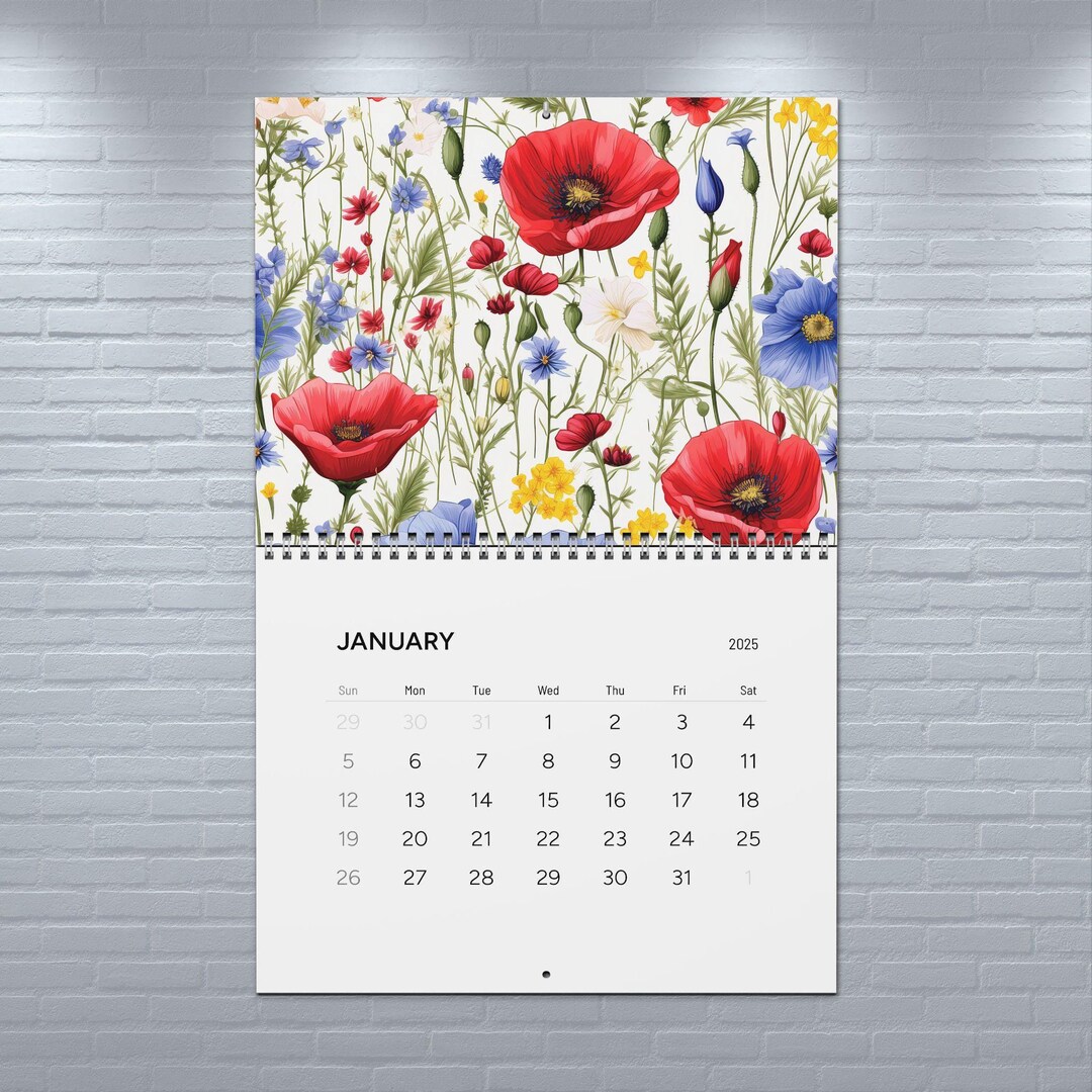 Red White and Blue Theme Calendars 2025 Personalized Monthly Floral ...