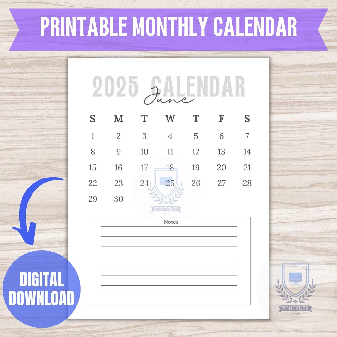June Monthly Calendar Printable PDF Portrait Vertical Calendar for the ...