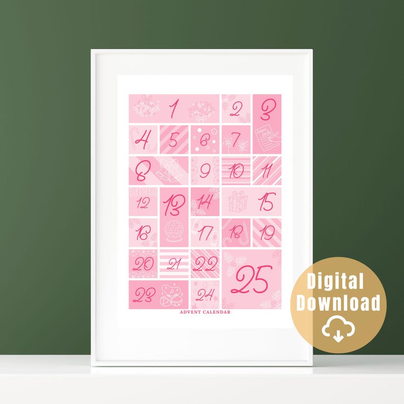 Printable Pink Christmas Art Advent Gifts Christmas Countdown Poster ...