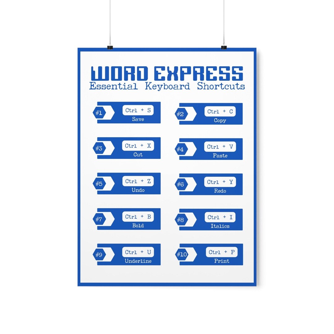 Educational Posters Word Keyboard Shortcuts Classroom Homeschool Wall ...