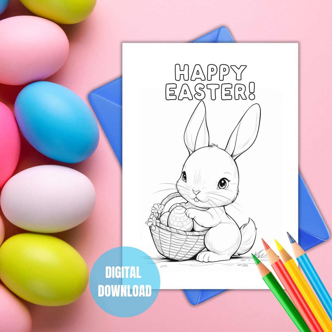 Printable Happy Easter Coloring Card Homemade Cards Happy Easter Gift ...