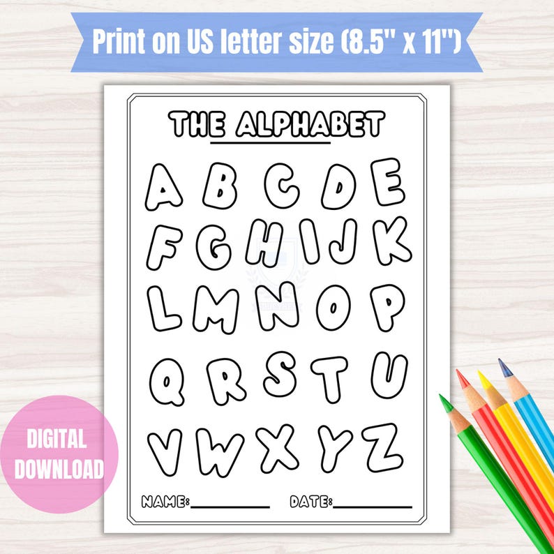 Alphabet Coloring Page for Kids: A to Z Printable (PDF Download) - Etsy