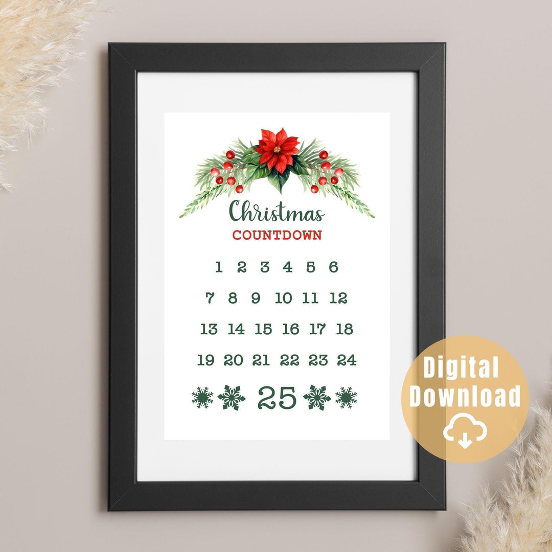Poinsettia Christmas Advent Calendar Poster: Festive Countdown (digital ...