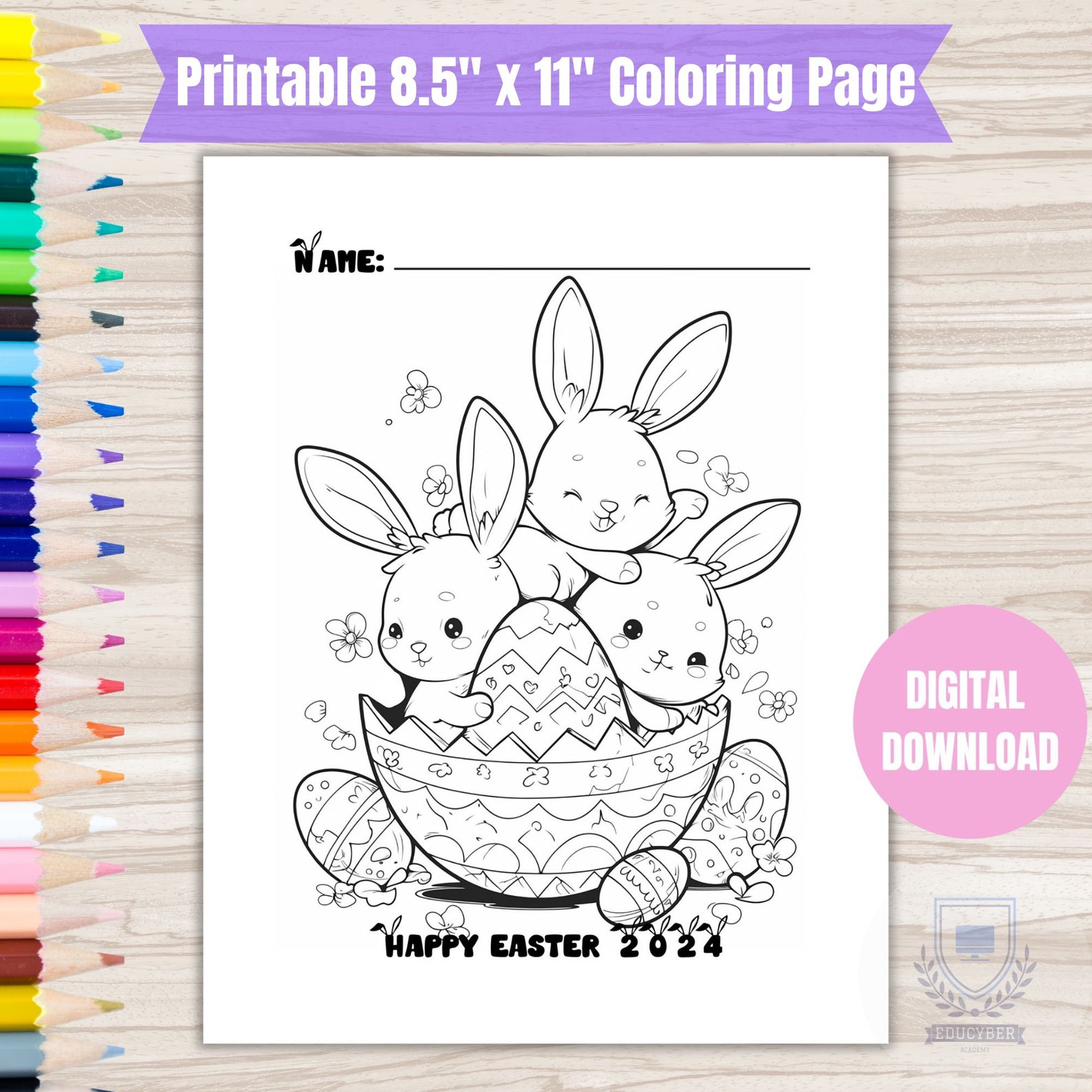 Easter 2024 Coloring Page for Kids DIGITAL Download Activity Sheet ...