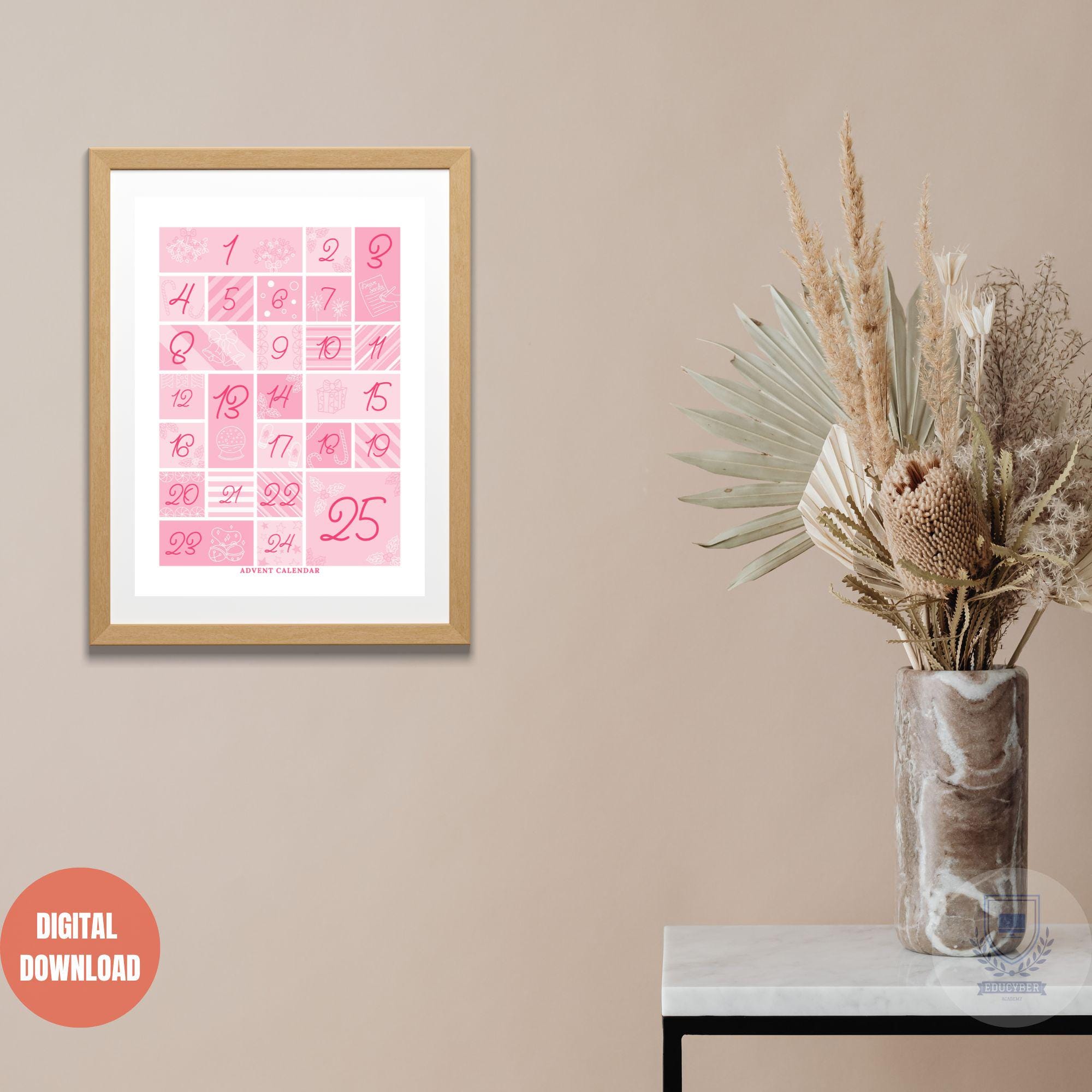 Printable Pink Christmas Art Advent Gifts Christmas Countdown Poster ...