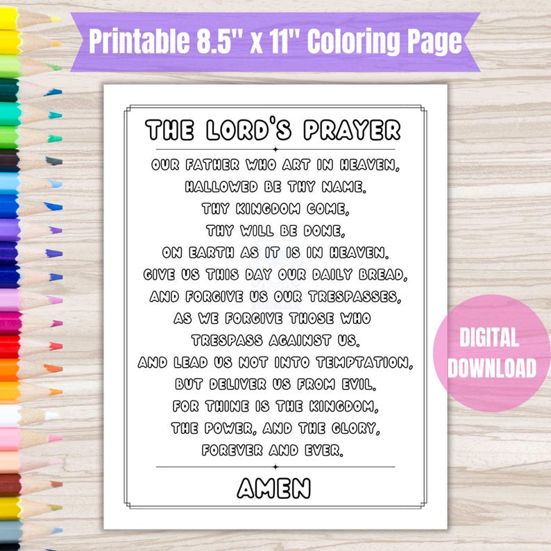 The Lord's Prayer Coloring Page Printable Bible Verse Instant Download ...