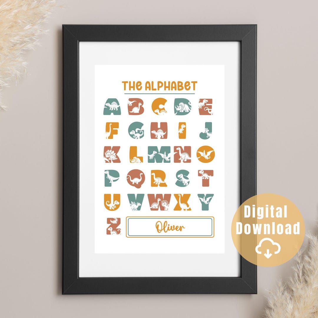 Alphabet Printable Poster Custom Name Dinosaur Instant Download PDF ...
