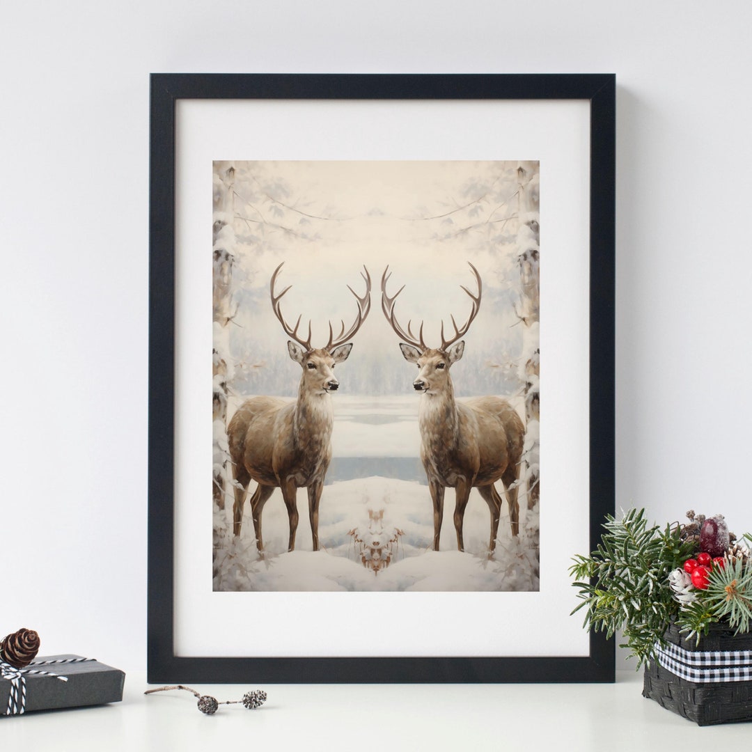 Reindeer Christmas Poster Matte Vertical Wall Art Winter Holiday Xmas ...
