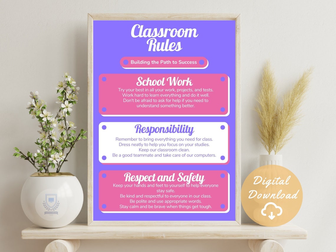 Printable Classroom Rules Purple and Pink Poster Behavior - Etsy