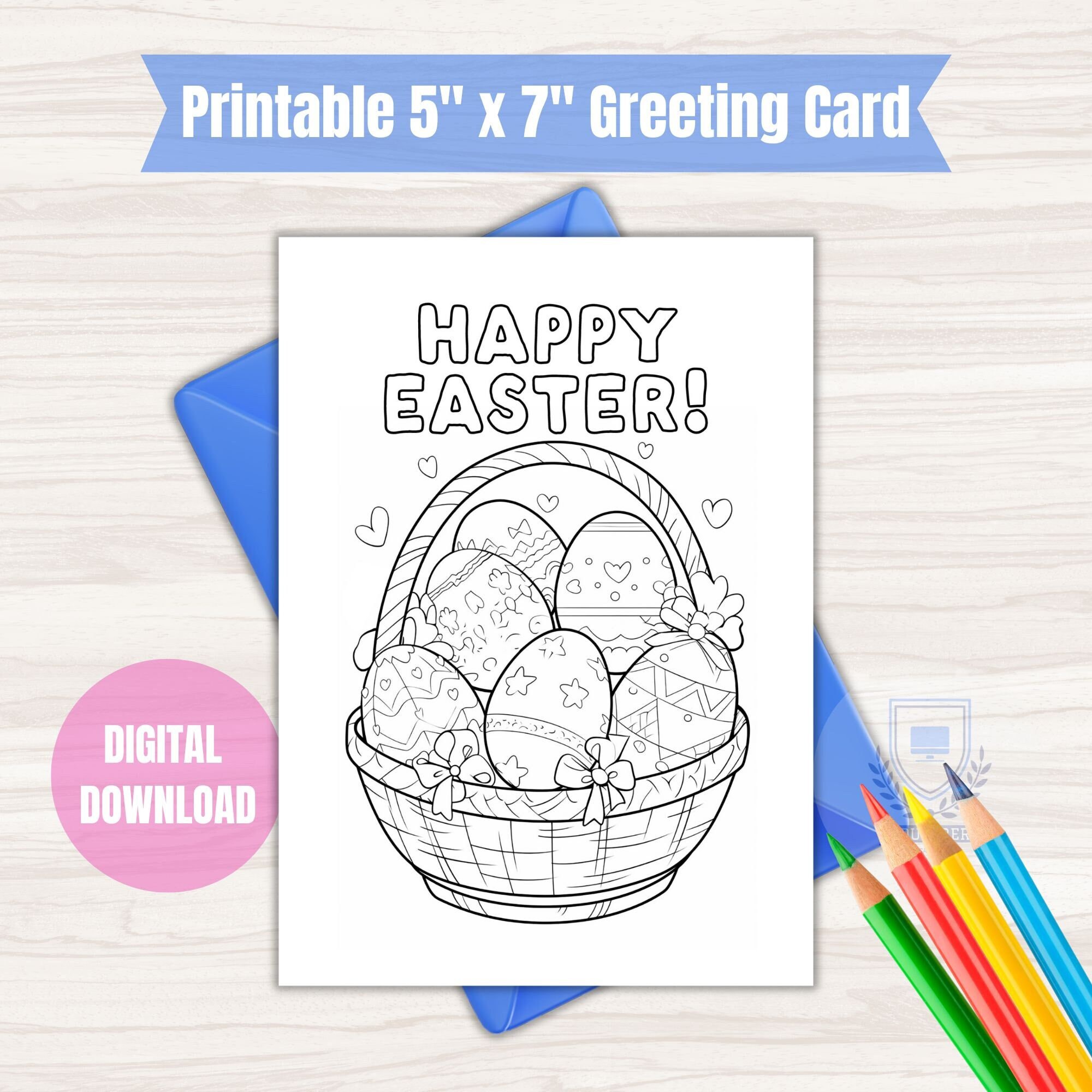 Happy Easter Printable Coloring Card Cute Bunny Holiday Greeting ...