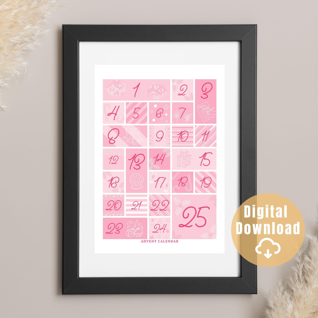 Printable Pink Christmas Art Advent Gifts Christmas Countdown Poster ...