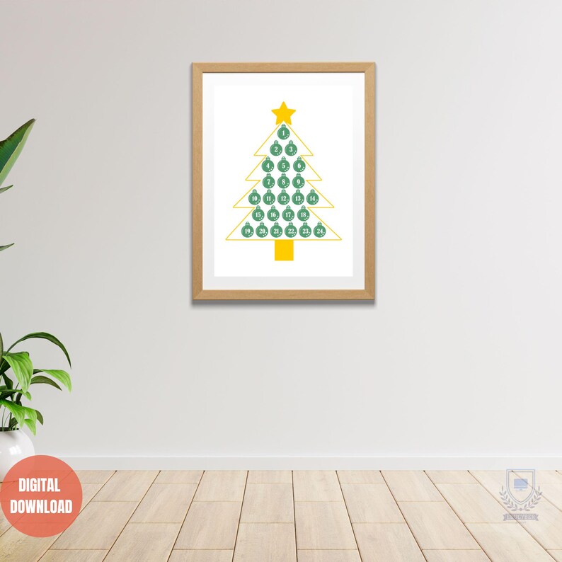 Advent Calendar Print Printable Christmas Tree W Ornaments Design ...