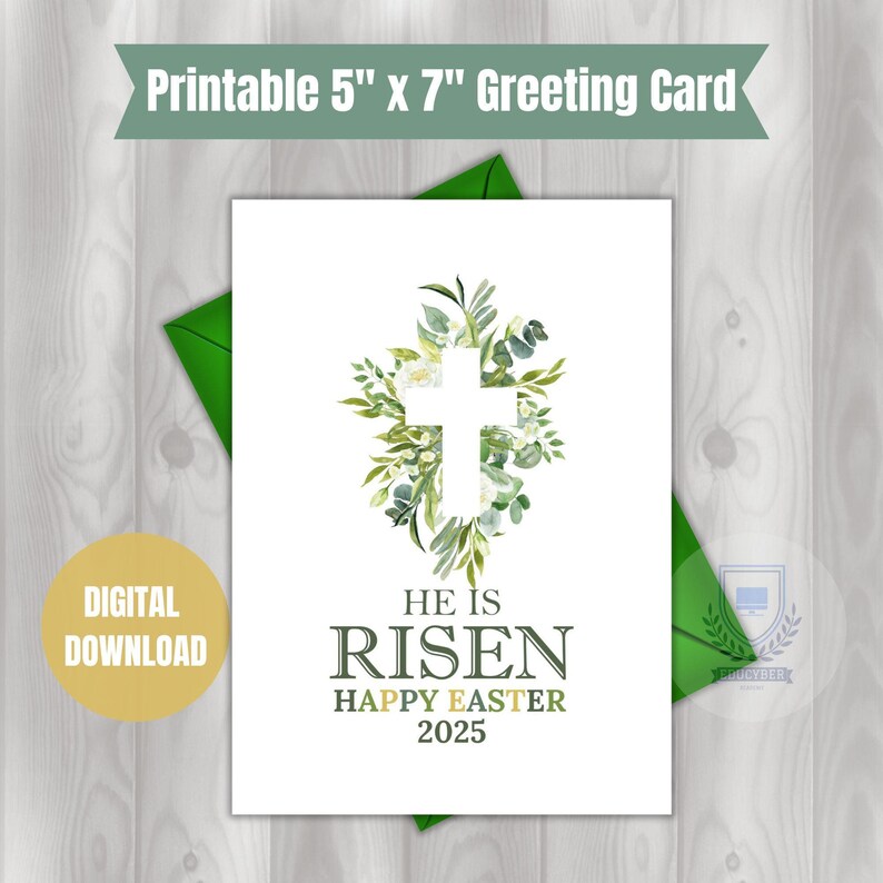 He is Risen Easter 2025 Greeting Card | Printable Christian Instant PDF Digital Download ...