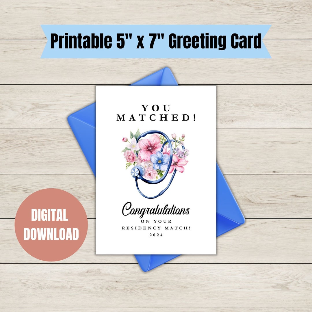 Printable Residency Match Day 2024 Congratulations Greeting Card ...