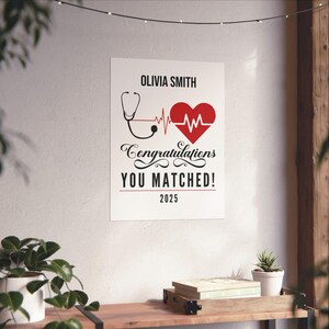 Residency Match Day Vertical Poster, Custom Name Matte Wall Decor ...