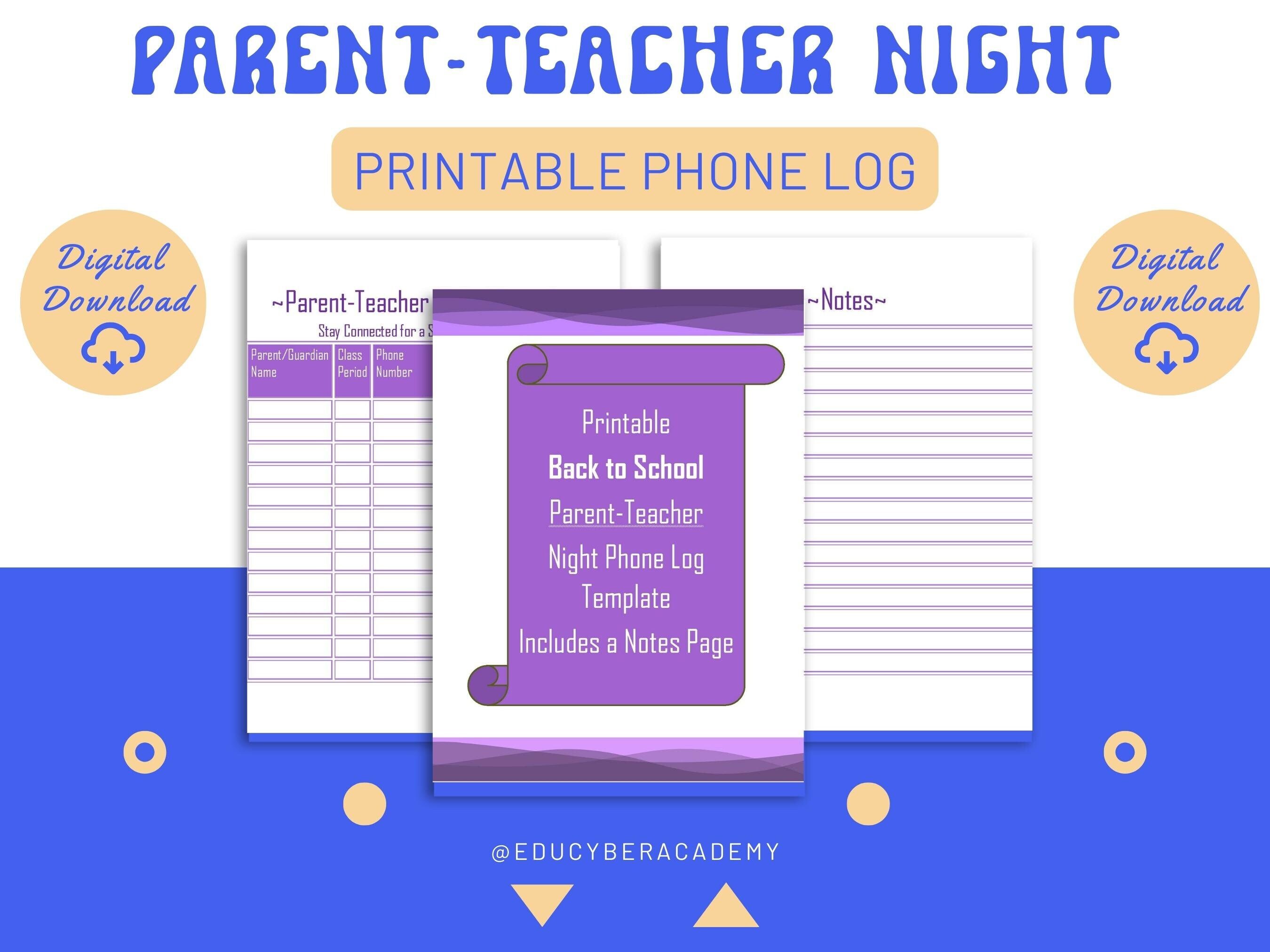 Parent-teacher Night Ideas Printable Phone Log Instant Download PDF ...