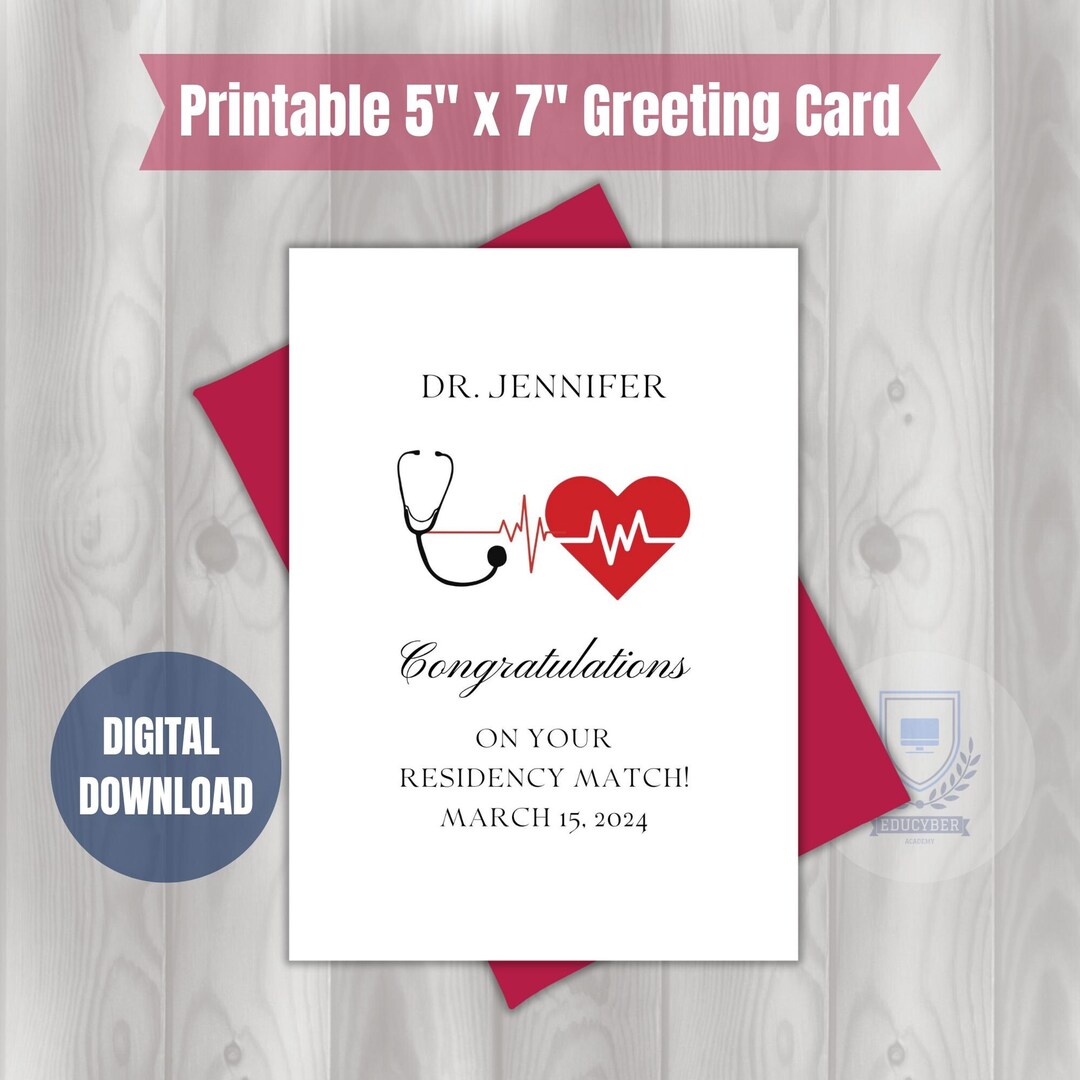 Personalized Name Printable Match Day Card Doctor Residency 2024 Custom ...