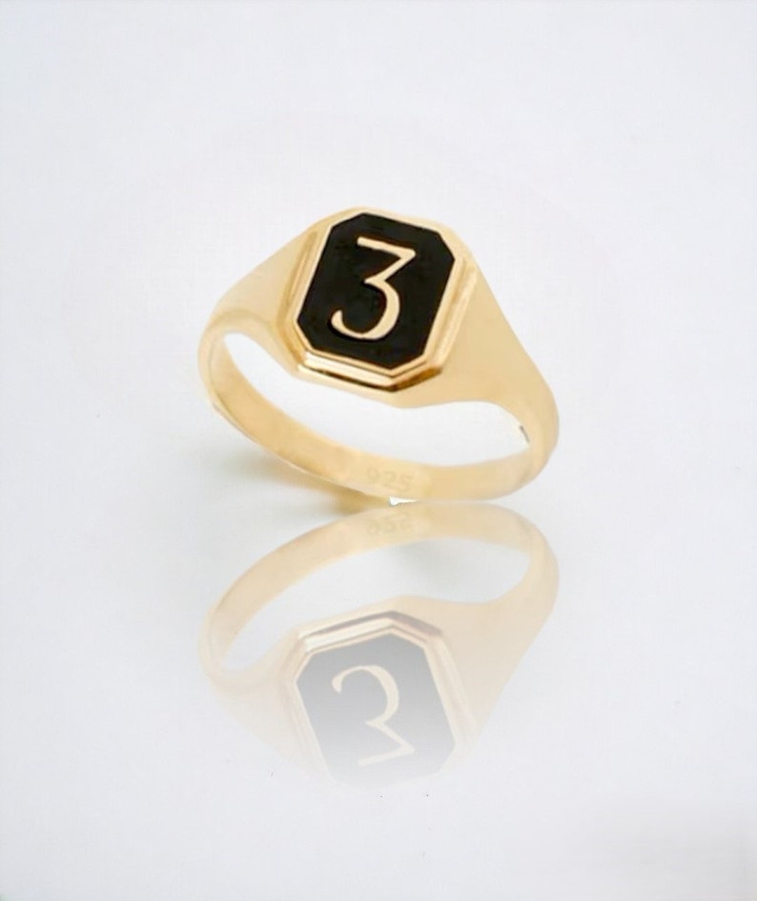 Lucky Number Black Enamel Band Ring, Lucky Number Ring for Men and ...