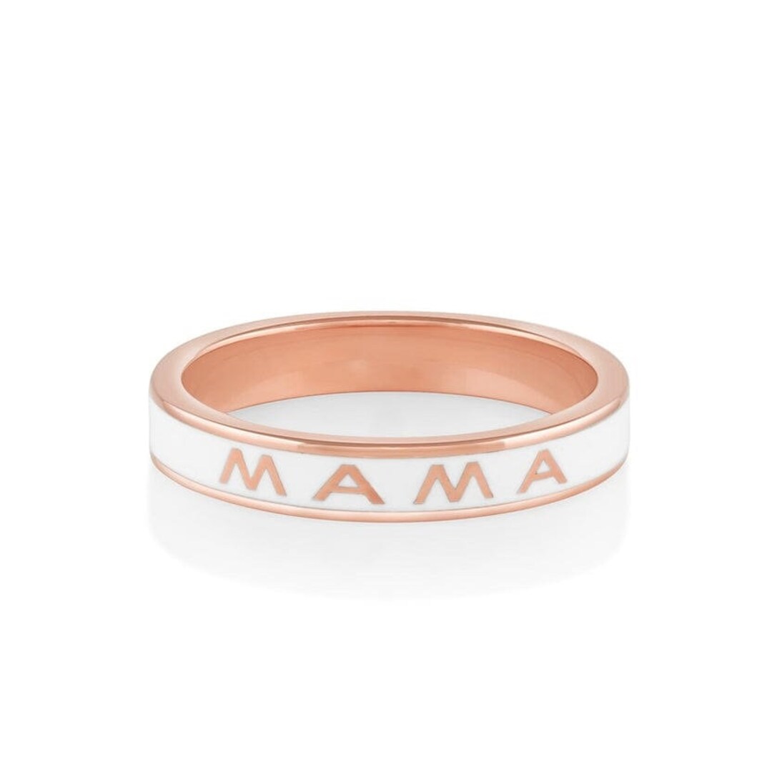 4MM Wide MAMA Ring, MAMA Enamel Band Ring, Enamel Ring, 925 Sterling Silver Ring, Stacking Ring ...