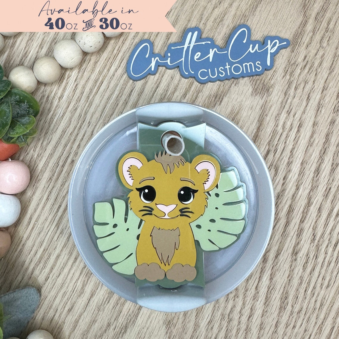 Lion Stanley Tumbler Topper, Baby Lion Stanley Name Plate, 40oz Name ...