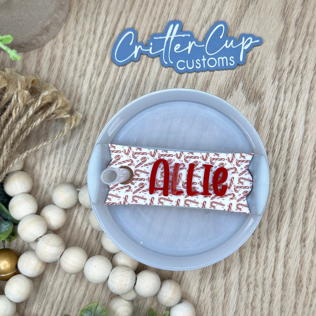 Christmas Glitter Name Plate, Candy Cane Pattern Name Plate, Stanley ...
