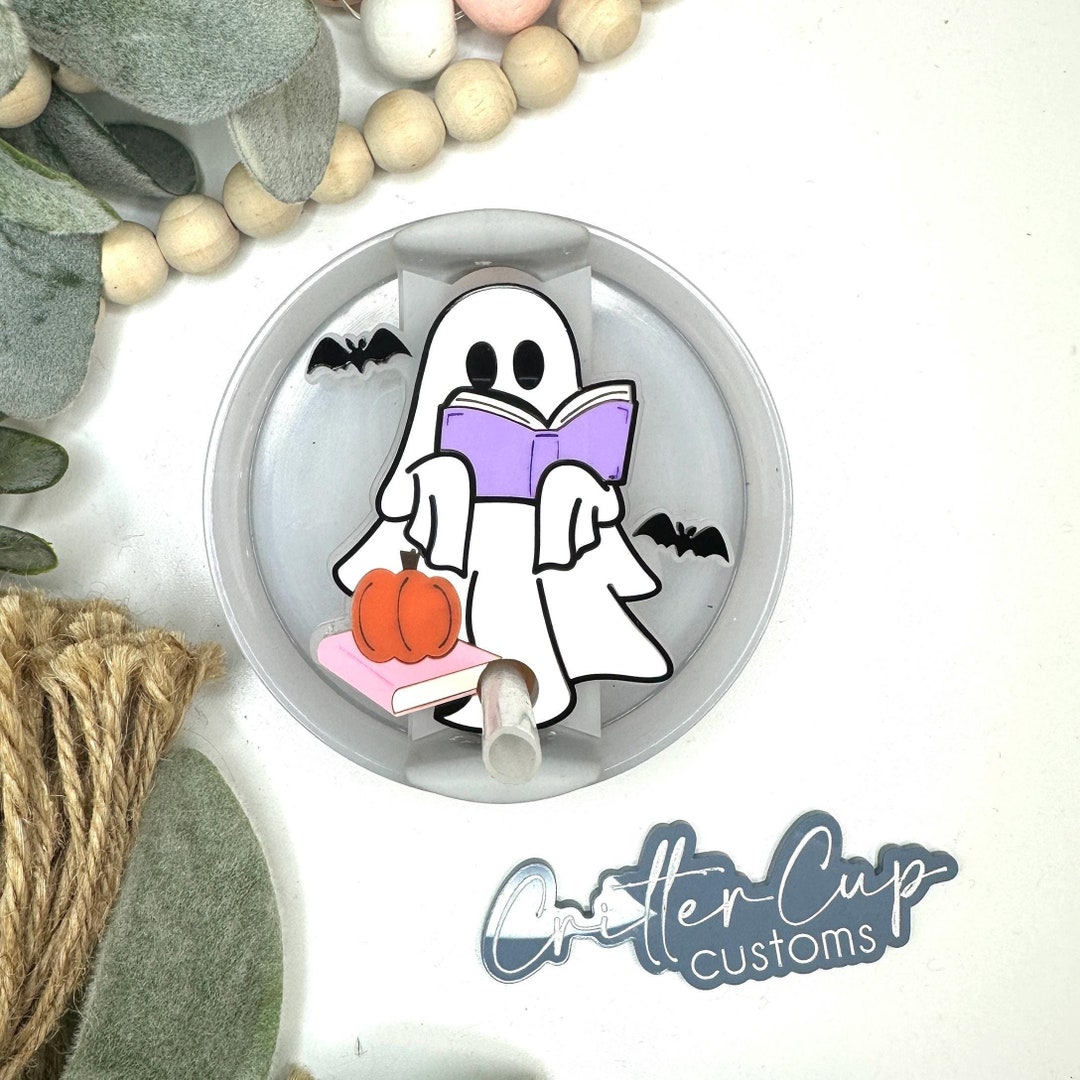 Halloween Stanley Name Plate, 40oz Ghost Reading, Ghost With Books ...