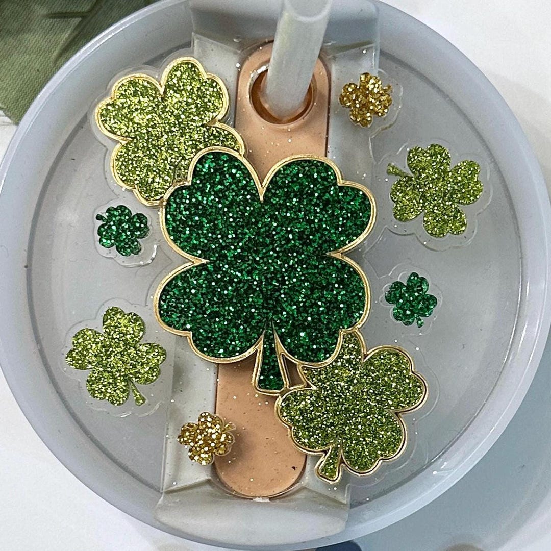 St. Patrick's Day Stanley Name Plate, Shamrock Glitter Stanley Topper ...