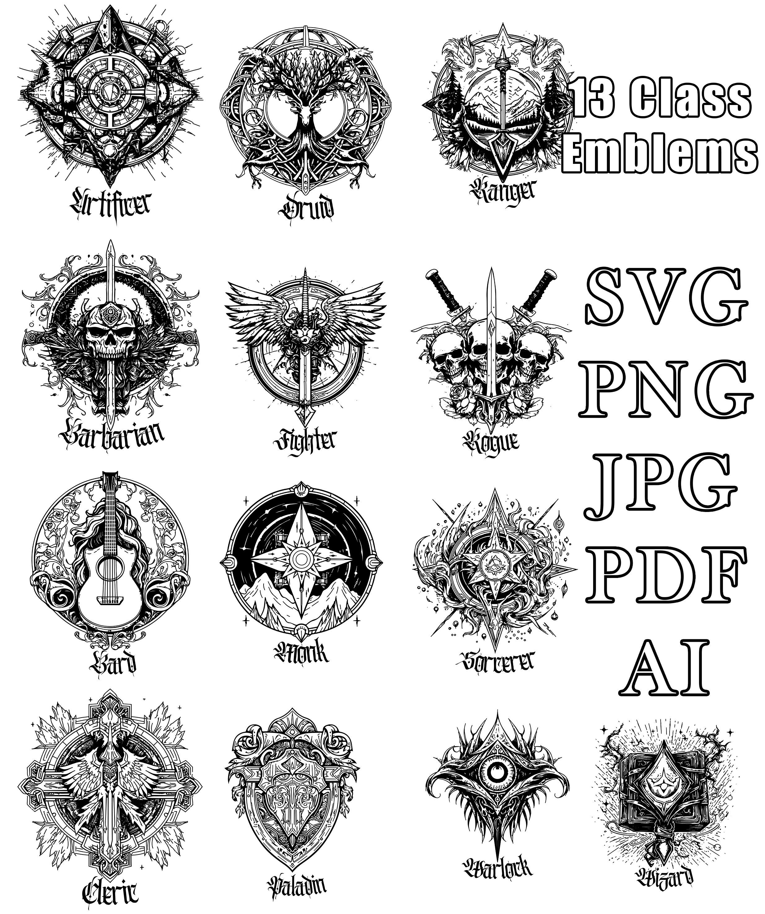 13 Class Emblems Bundle Dungeons and Dragons Player Class - Etsy