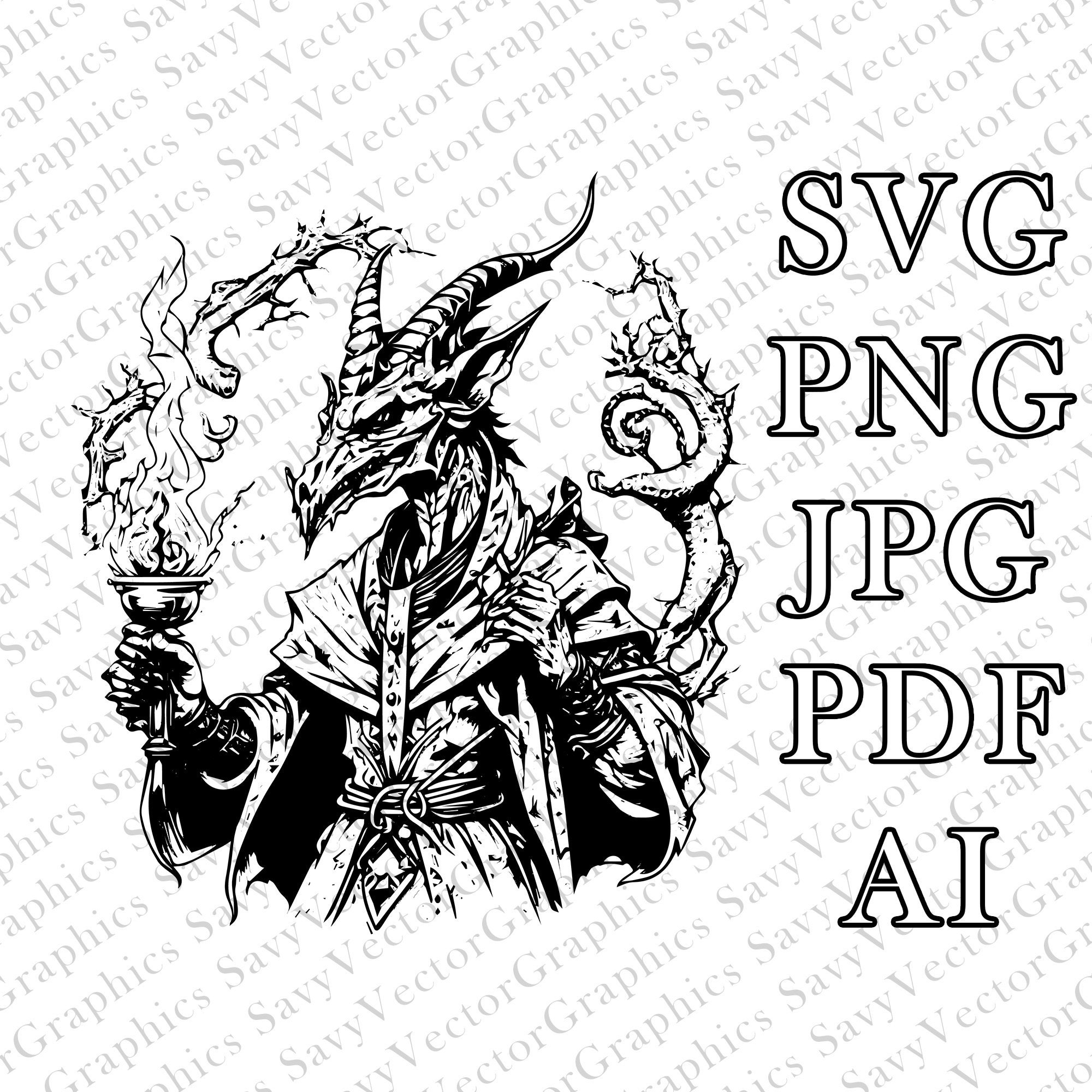 Draconic Sorcerer, Dragonborn, SVG, Black and White Transparent ...