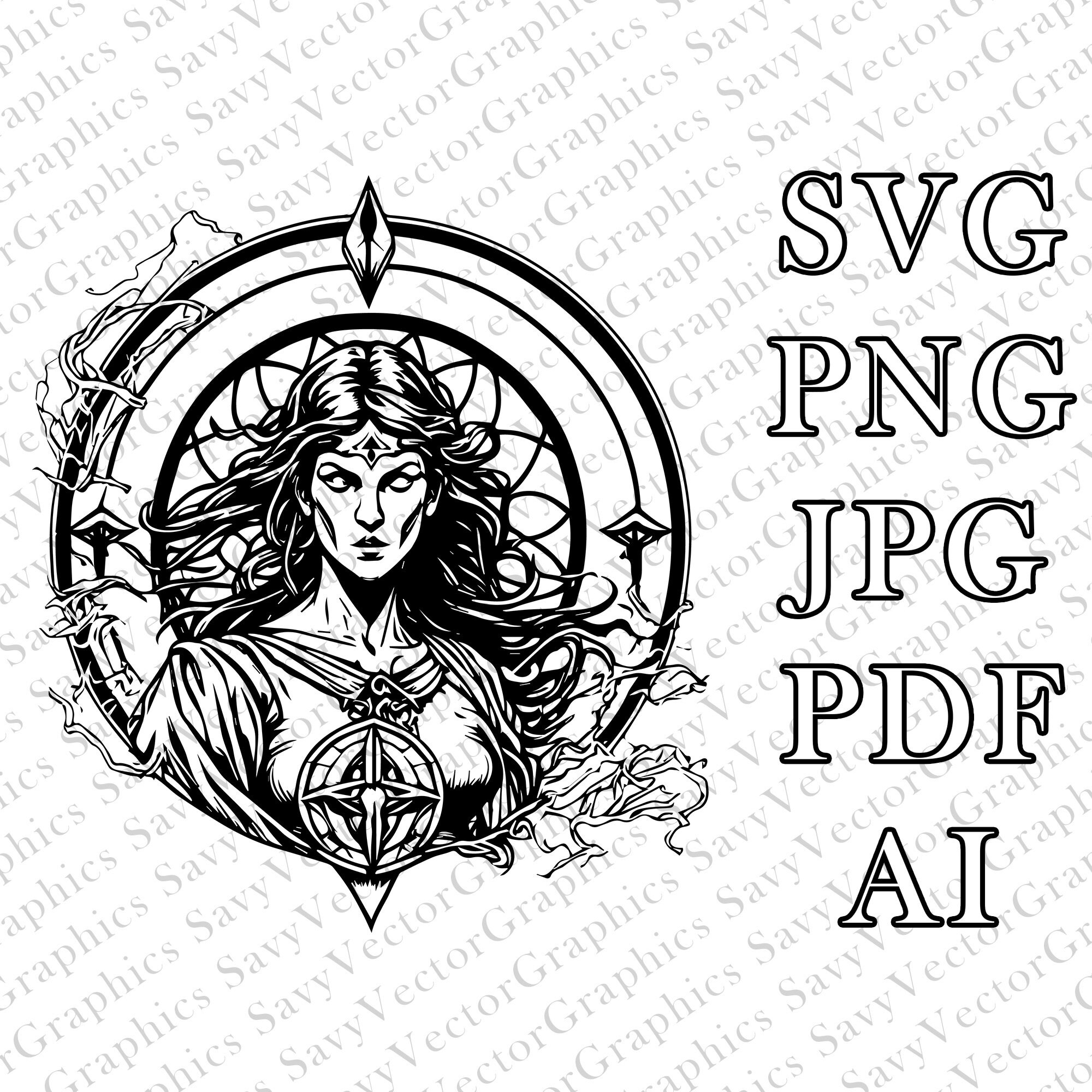 Female Sorceress, Sorceress, SVG, Black and White Transparent ...