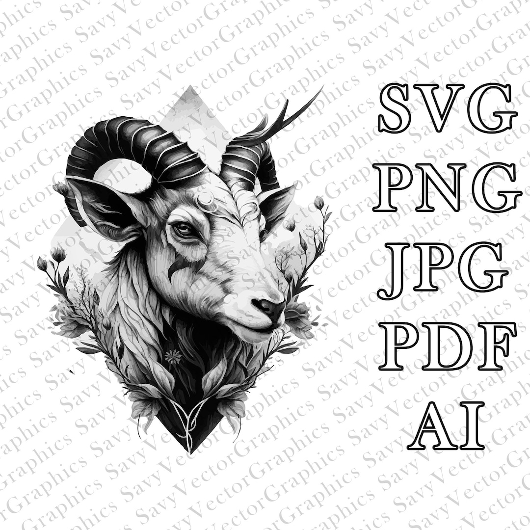 Goat, Goat SVG, Shades of Gray on White Background, Goat Tattoo, Farm ...