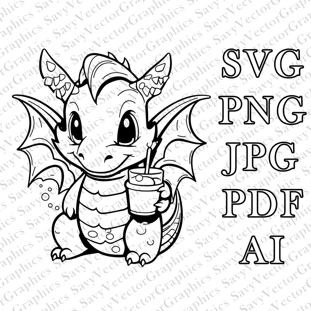 Food Dragon Drink SVG, Cute Dragon SVG, Fantasy, Cut File Cricut, Xtool ...