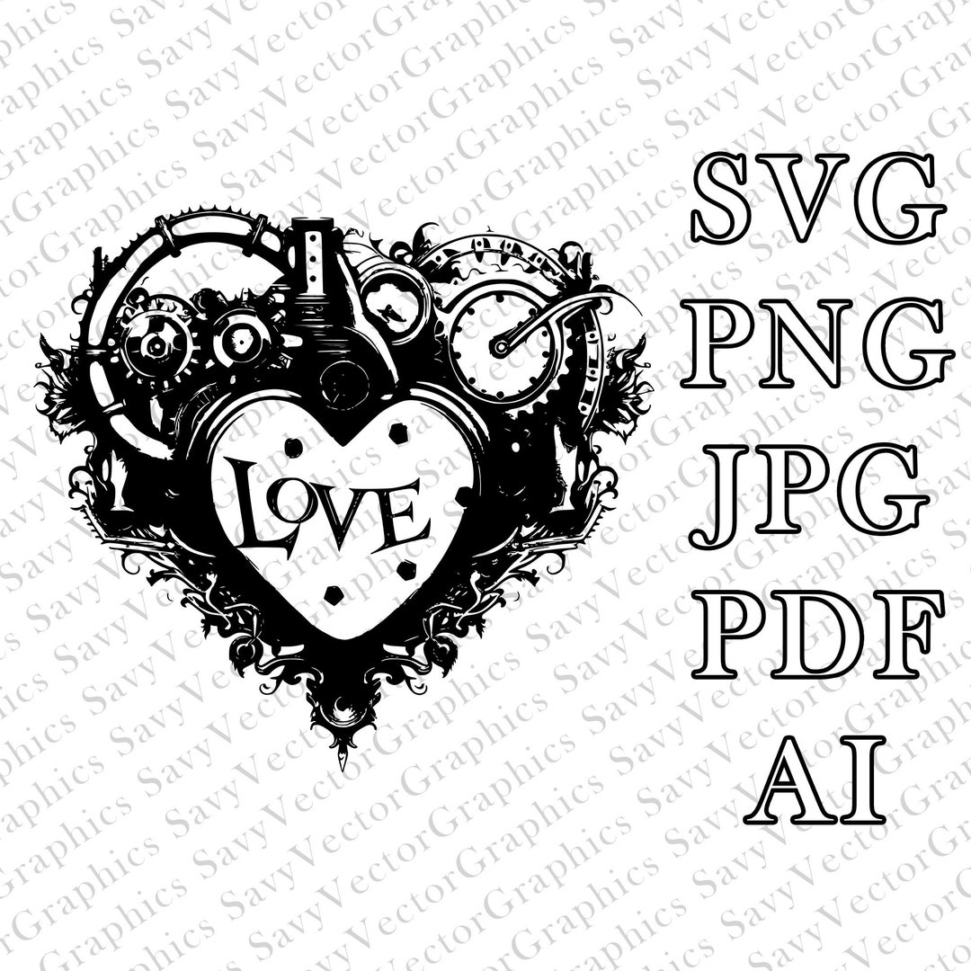 Steampunk Love Heart Valentine's Day Design, Laser File, File for ...