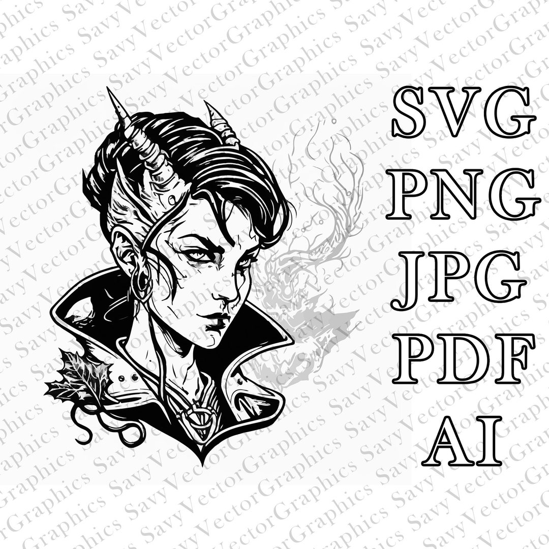 Tiefling, Tiefling SVG, Shades of Gray on White Background, D&D ...