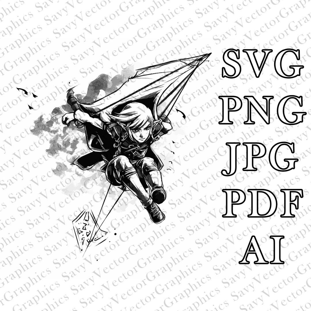 Grayscale Link Glider SVG, Link Paraglider SVG, Link Flying, Tears of ...