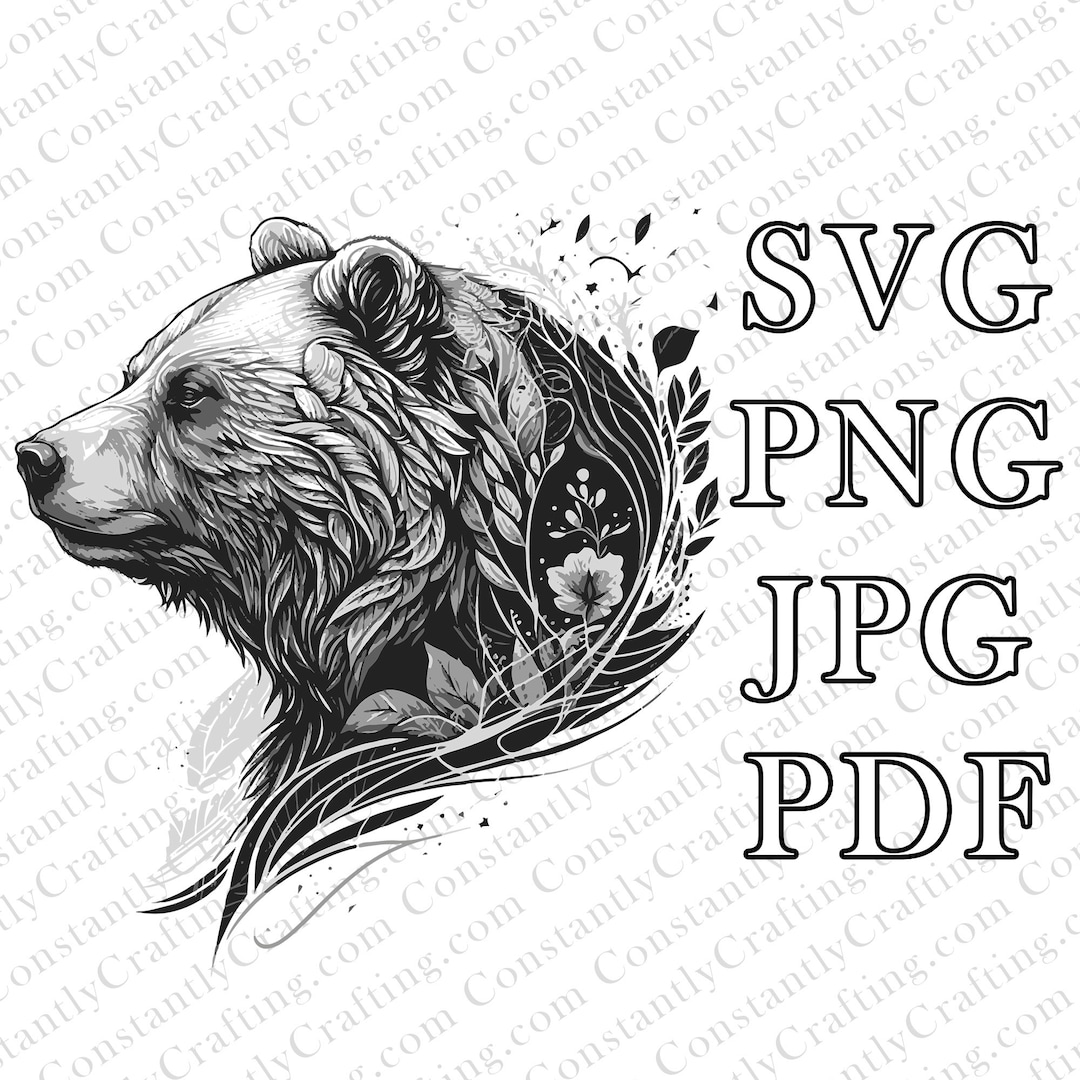 Detailed Bear Head SVG, Bear SVG, Bear Tattoo SVG, Cut File Cricut ...