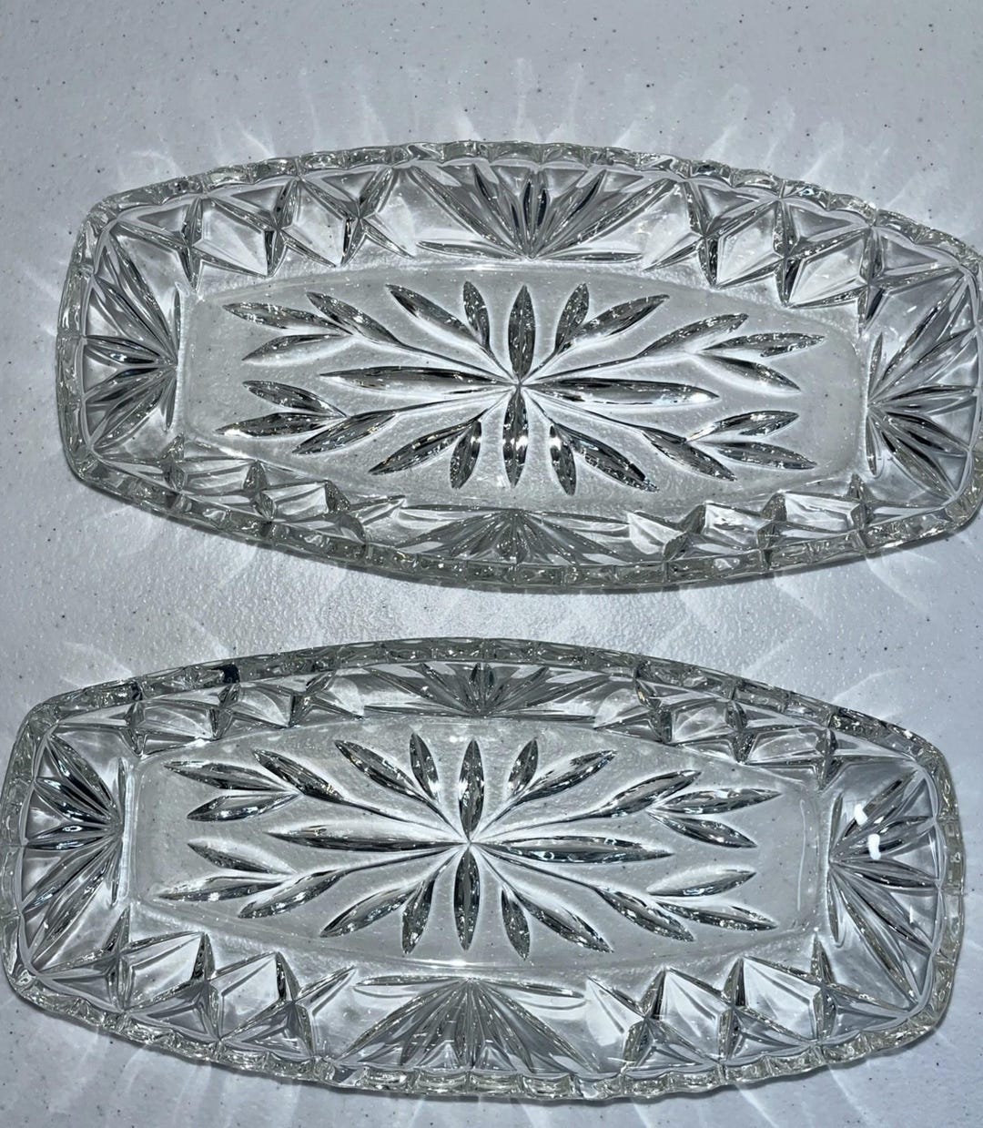 Vintage Hazel Atlas Prescut Clear Glass Celery Dishes Deep Cut X Fans ...