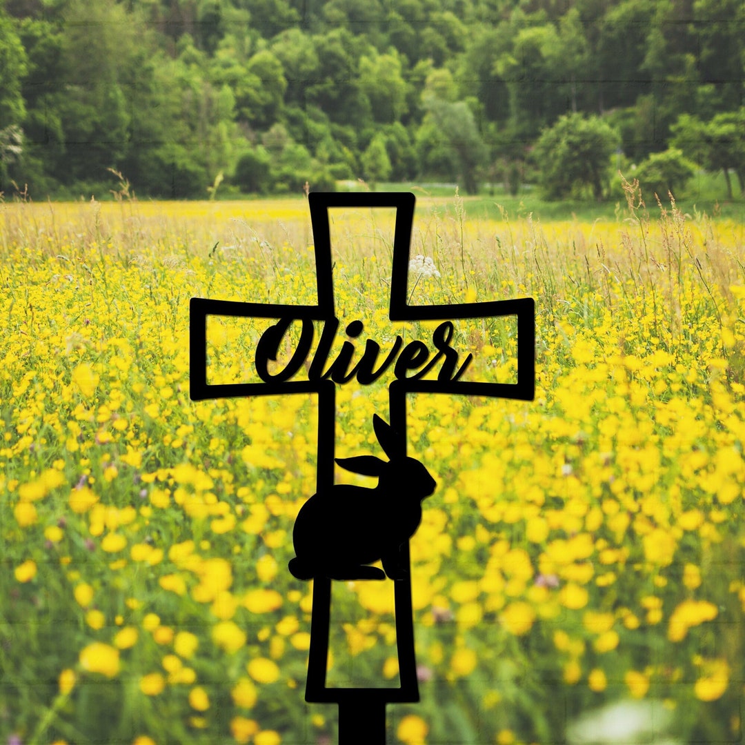 Bunny Memorial Metal Cross Stake Personalized,bunny Grave Marker ...