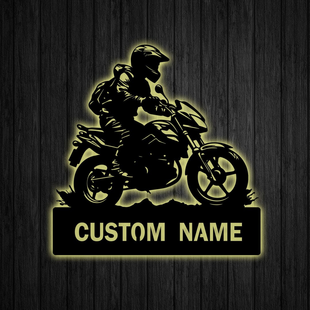 Dirt Bike Metal Wall Art With Led Lights Personalized Motocross Biker ...