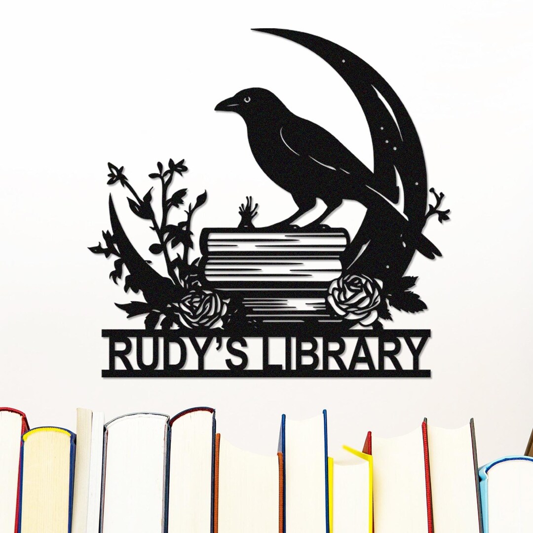 Personalized Library Sign, Custom Raven Reading Nook Metal Wall Art ...
