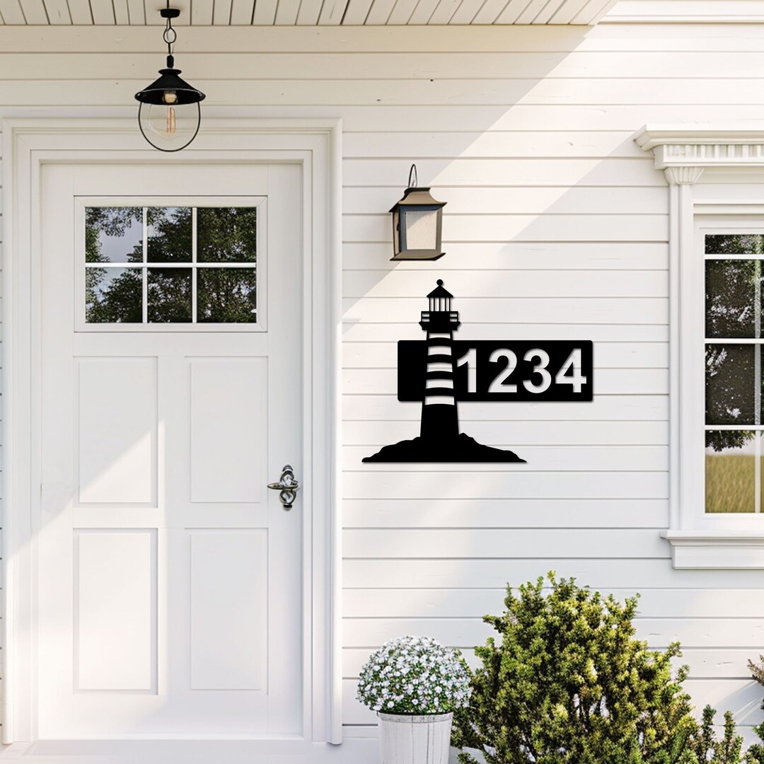 Custom Lighthouse Metal House Number Sign: Beach House Decor - Etsy